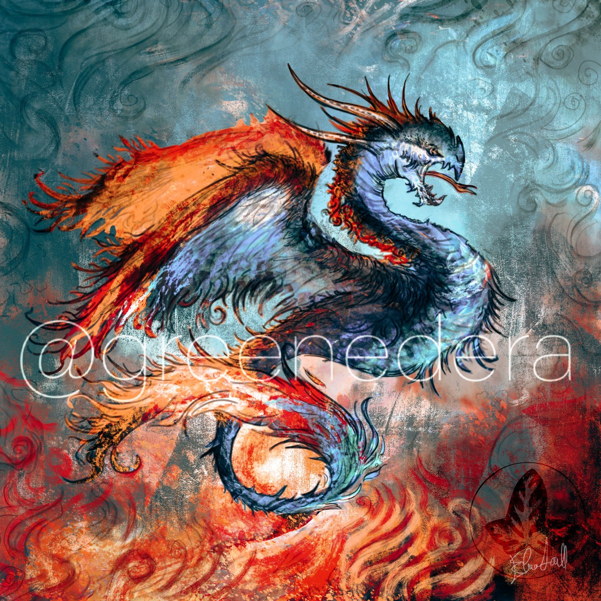 Flaming amphiptere – dragon – Greenedera art