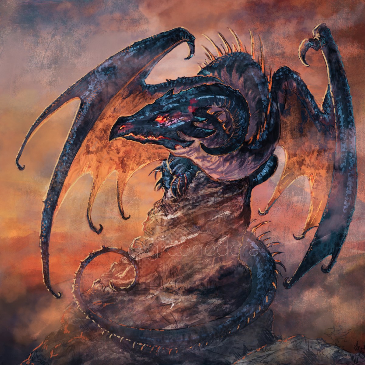 Grumpy sentinel – dragon – Greenedera art