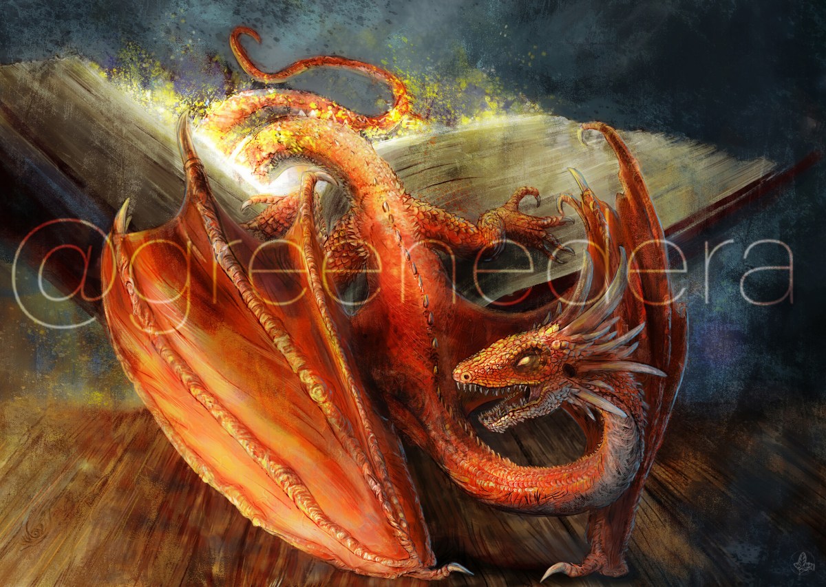 The guardian of the grimoire – red dragon – Greenedera art